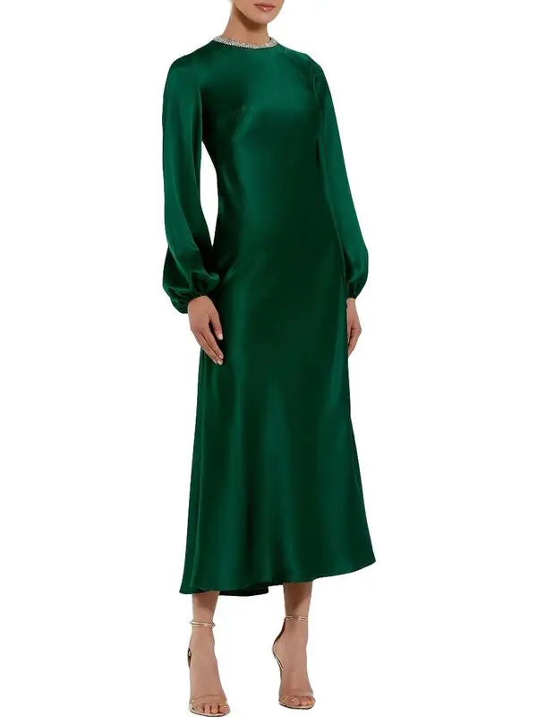 Mac Duggal Ieena Bias-cut Satin Midi-dress - Emerald