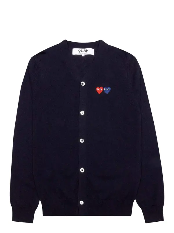Play Comme Des Garcon Double Heart Cardigan - Blue