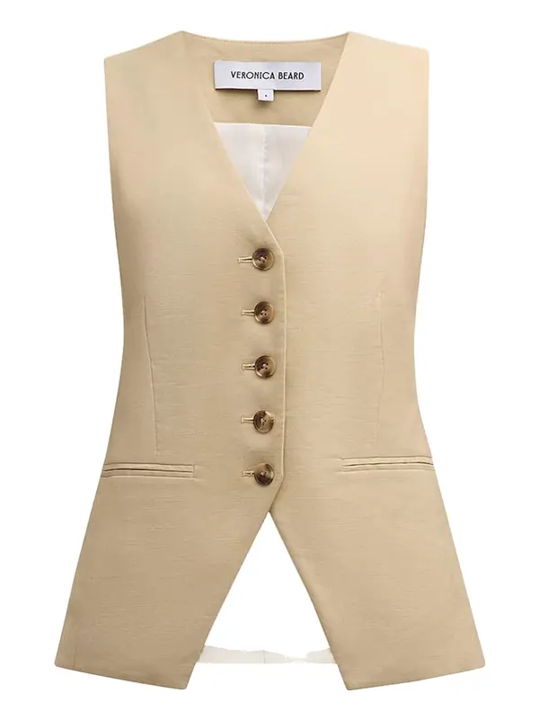 Veronica Beard Liff Suiting Vest - Stone Khaki