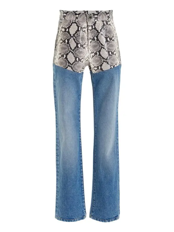 Brandon Maxwell The Wyatt Leather-paneled Straight-leg Jeans - Medium Wash