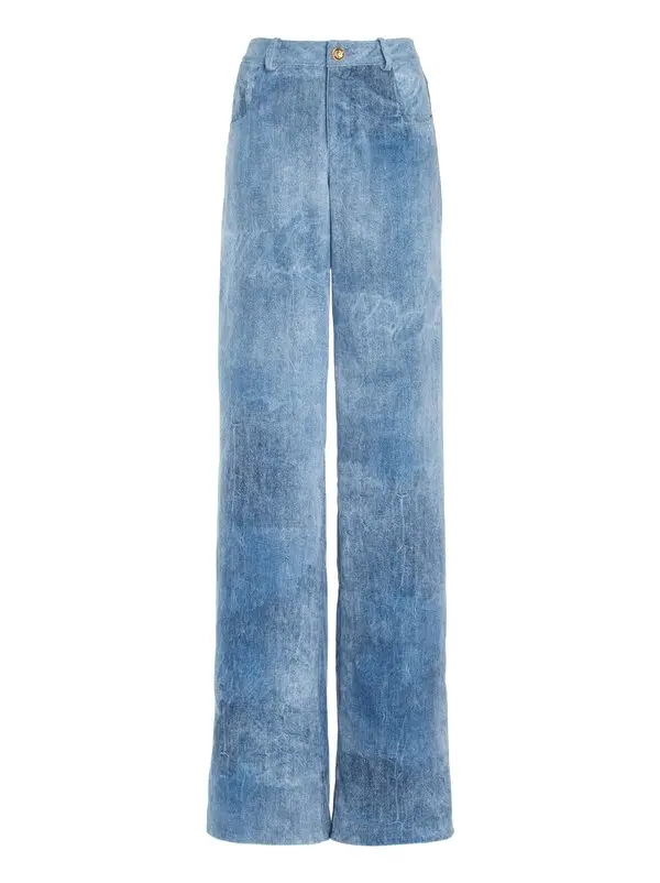 Brandon Maxwell The Reid Velvet Denim Straight-leg Pants - Medium Wash