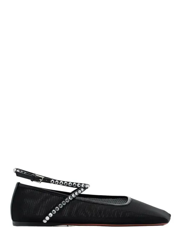 Amina Muaddi Anea Crystal Mesh Flats - Black