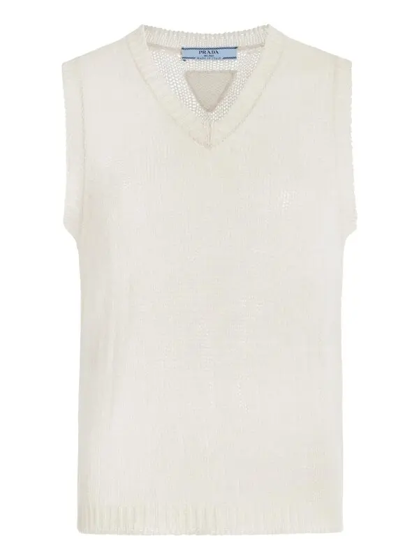 Prada Sheer-knit Cashmere Vest - White