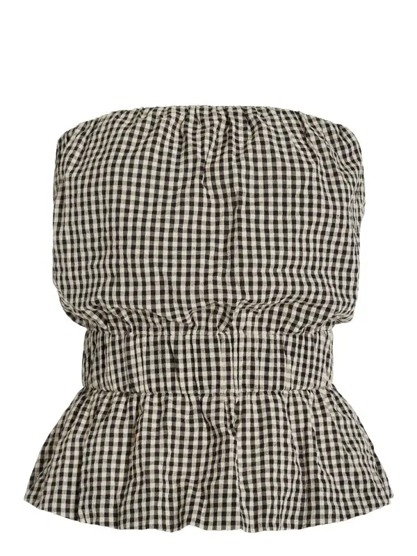 Posse Aurelia Gingham Cotton Strapless Top - Black
