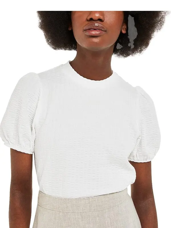Whistles Textured Puff-sleeve Top - White