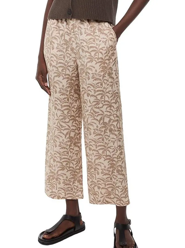 Whistles Palm Print Cropped Trousers - Ivory/multi