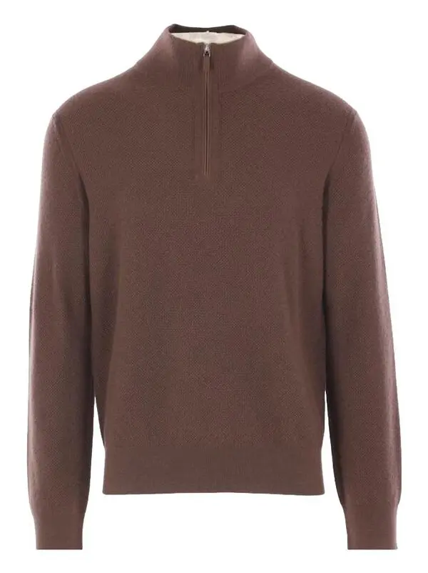 Zegna Oasi Cashmere Jacquard Pattern Sweater - Medium Brown United