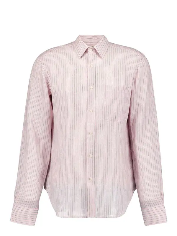 120% Lino Striped Linen Shirt - Pink