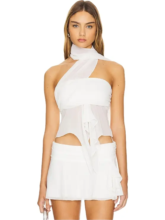 GUIZIO Chiffon Wrap Around Top - White