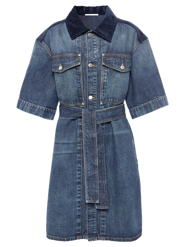 Stella McCartney Corduroy-trimmed Denim Minidress - Blue
