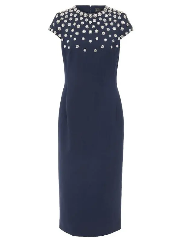 Oscar De La Renta Embellished Wool-blend Midi Dress - Blue