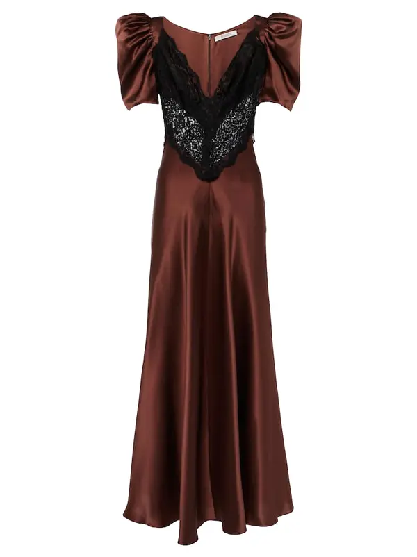 RODARTE Lace-trimmed Silk Gown - Brown