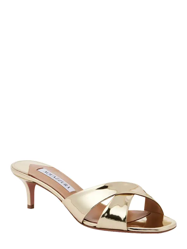 AQUAZZURA Divine 50 Mirrored Leather Mules - Gold