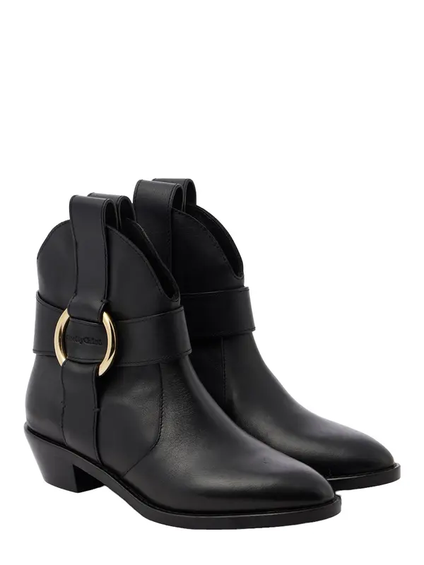 See By Chloé Ring Leather Ankle Boots - Black