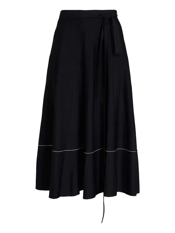 Another Tomorrow Pleated Knit Midi Skirt - Black