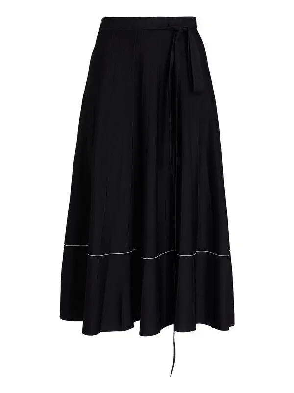 Another Tomorrow Pleated Knit Midi Skirt - Black