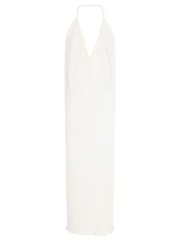 Bite Studios Parchment Plissé Halterneck Midi Dress - Ivory