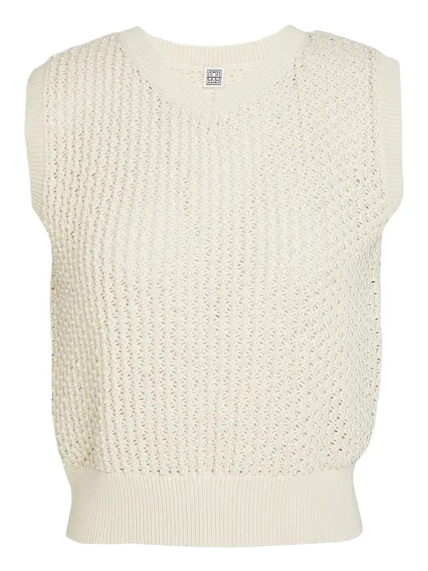 TOTEME Faux Pearl-embellished Cotton Vest - Ecru