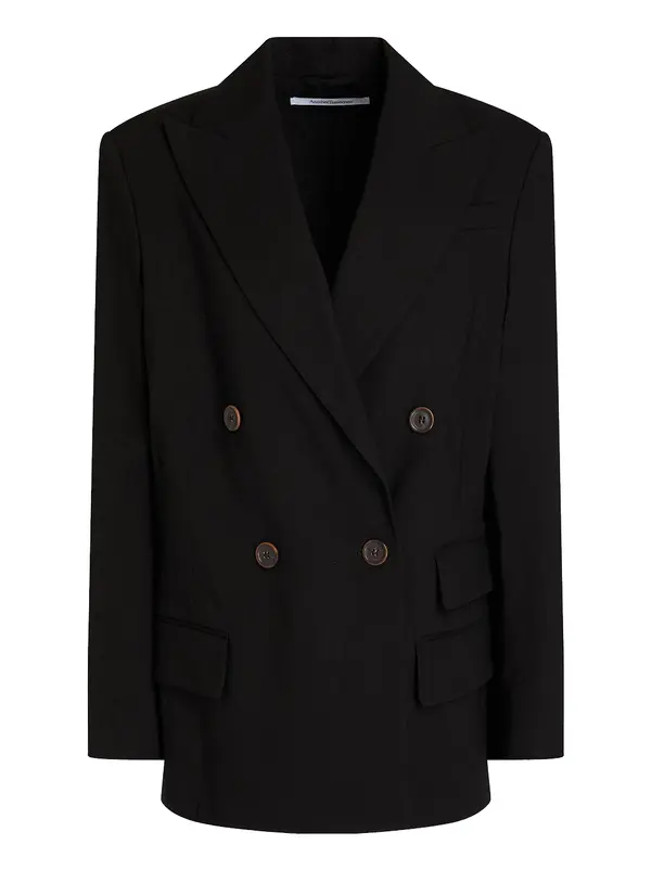 Another Tomorrow Double-breasted Hemp-blend Blazer - Black