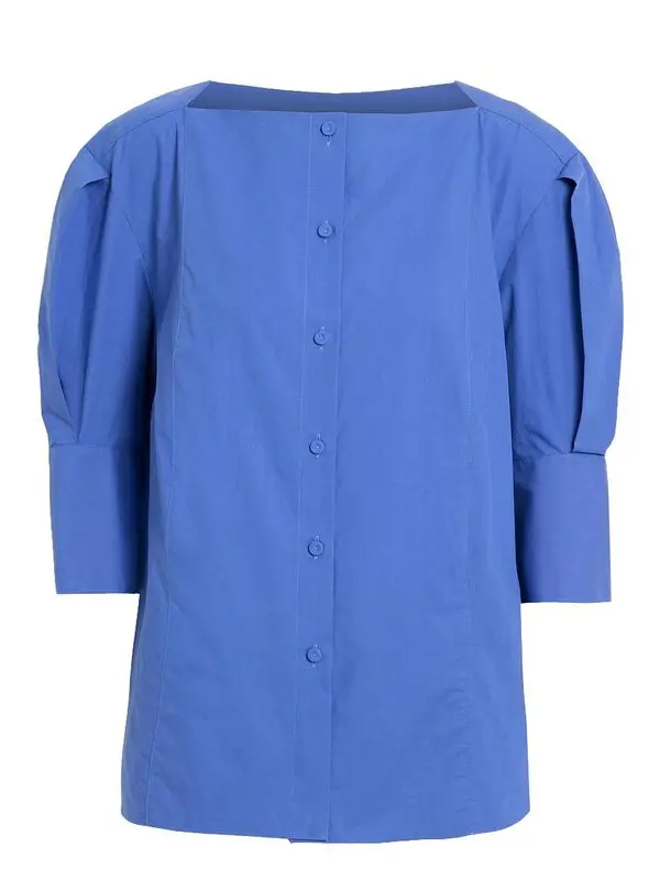 Another Tomorrow Oversized Pleated Cotton-poplin Top - Cobalt Blue