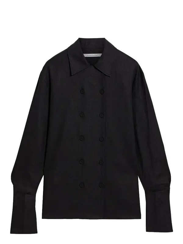 Another Tomorrow Double-breasted Linen Shirt - Black