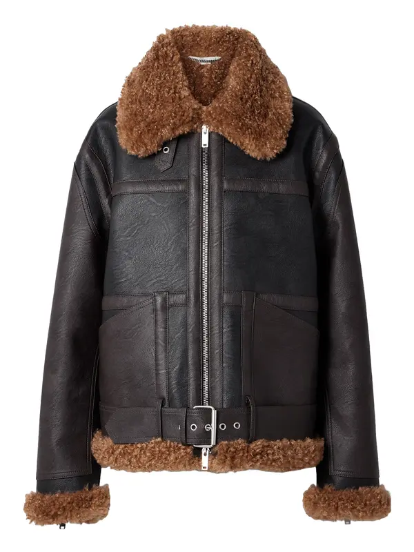 Stella McCartney Oversized Vegan Leather Jacket With Faux Shearling Trim - Brown