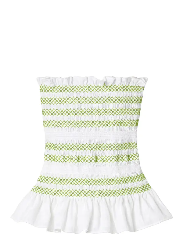 MOLLY GODDARD Lynne Strapless Ruffled Smocked Cotton-blend Voile Peplum Top - White