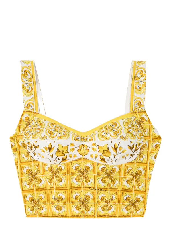 Dolce & Gabbana Maiolica Printed Cropped Corset Top - Yellow