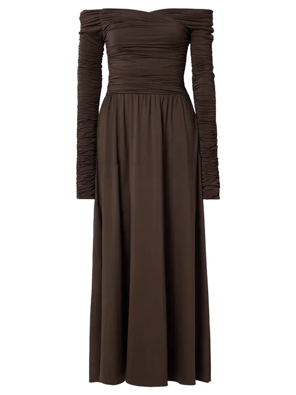 Altuzarra Charlotte Off-the-shoulder Ruched Maxi Dress - Brown