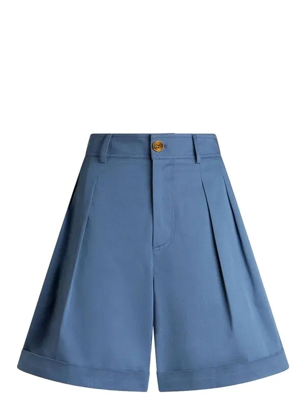 Etro Pleat-detailing Cotton-blend Shorts - Blue
