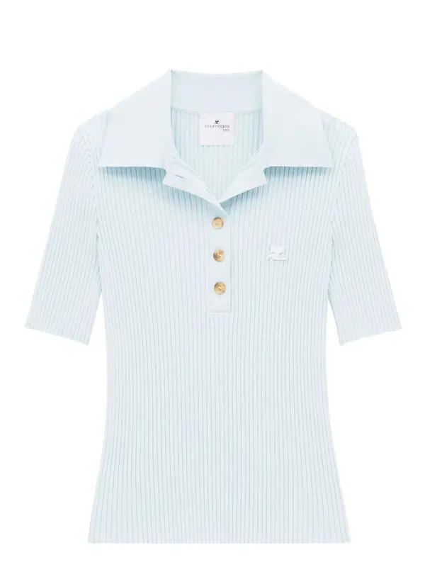COURREGES Signature Ribbed Polo Top - Blue