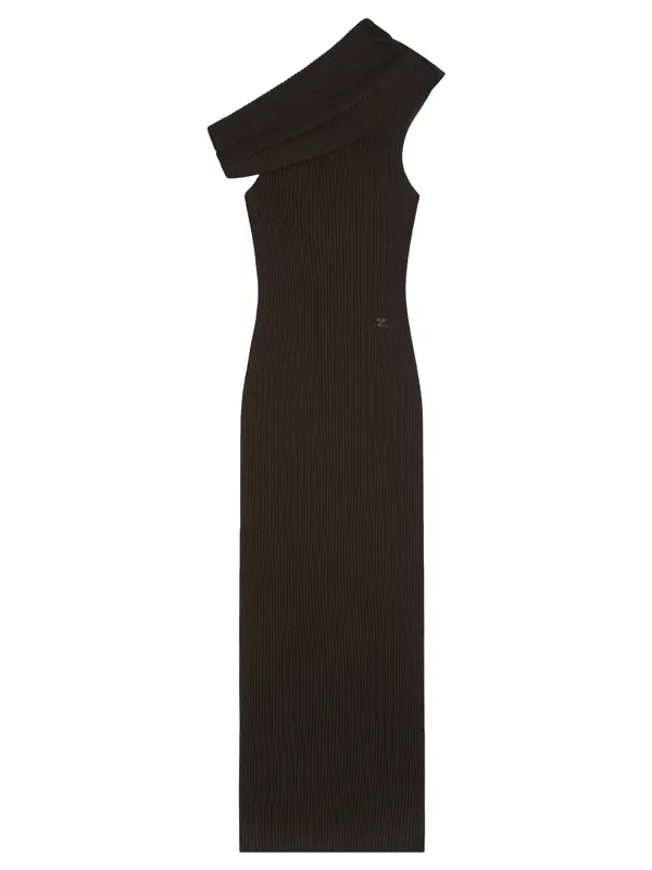 COURREGES Asymmetric Ribbed-knit Maxi Dress - Brown