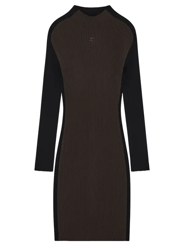 COURREGES Colour-block Ribbed-knit Mini Dress - Brown