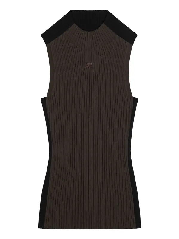 COURREGES Contrast Frame Ribbed Tank Top - Brown