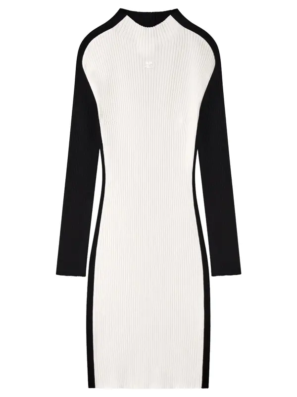 COURREGES Contrast-frame Ribbed Knit Mini Dress - Black
