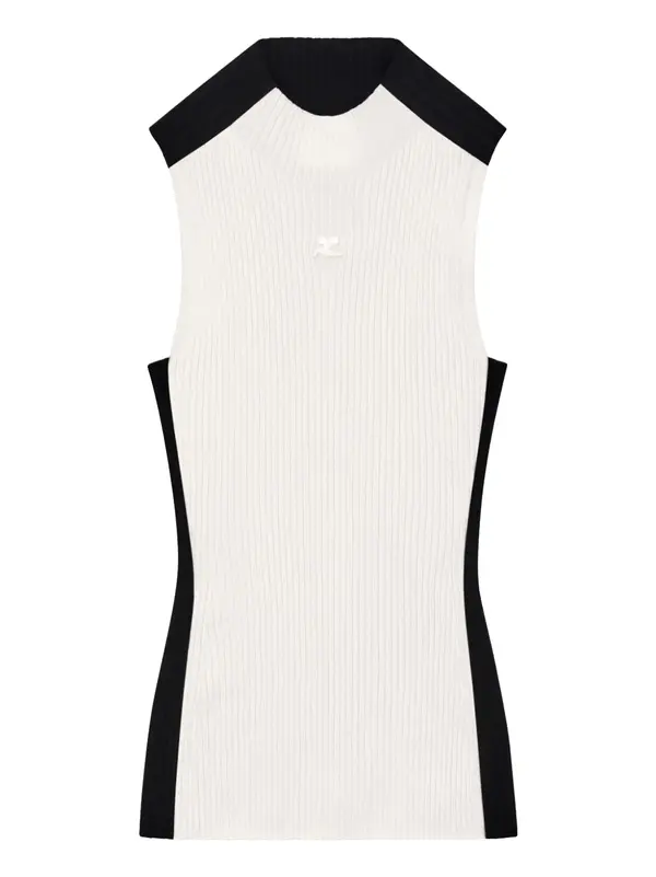 COURREGES Contrast Frame Ribbed Tank Top - Black