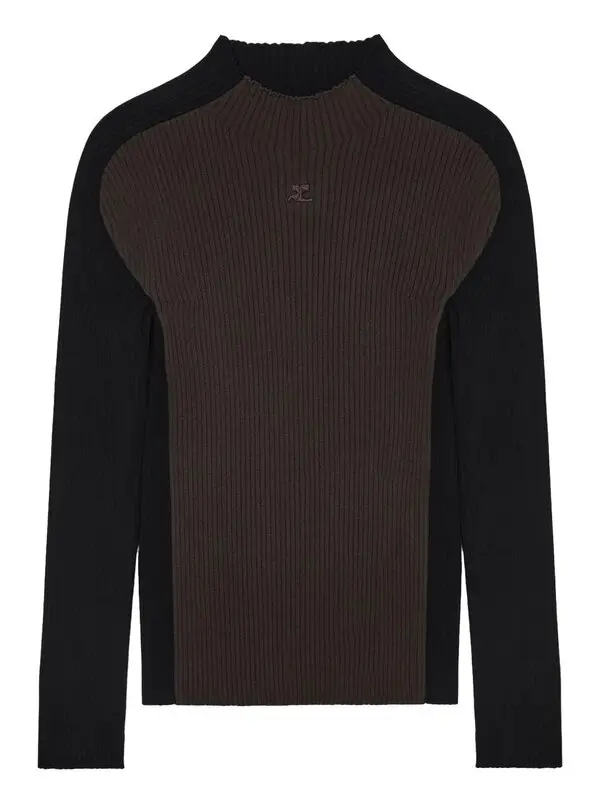 COURREGES Logo-embroidered Ribbed-knit Jumper - Black
