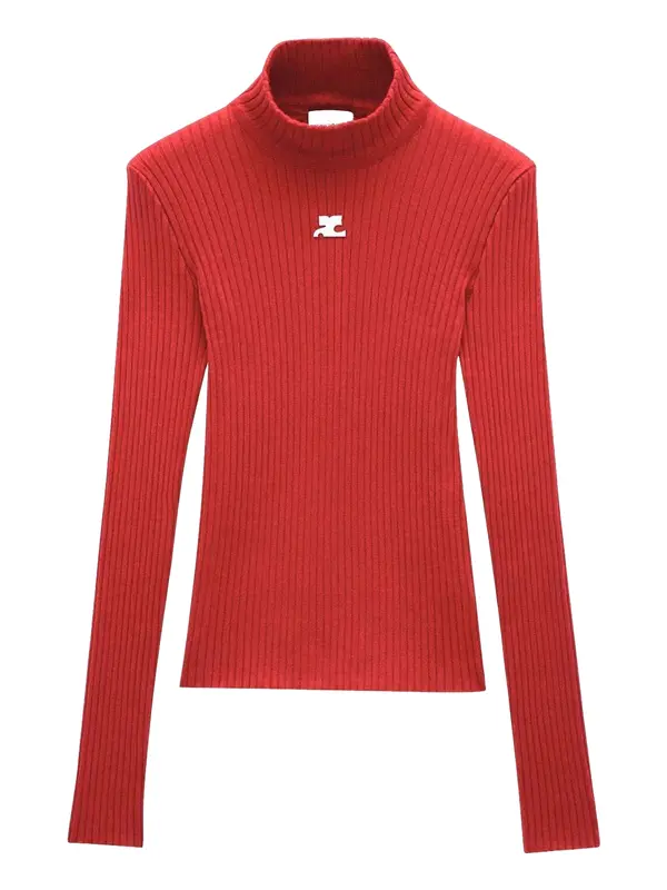 COURREGES Logo-patch Mock-neck Pullover - Red