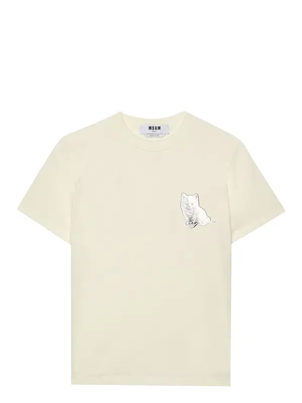 MSGM Graphic-print Cotton T-shirt - Neutrals