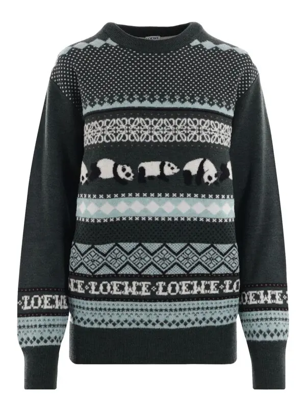 Loewe Panda Intarsia Knit Jumper - Green