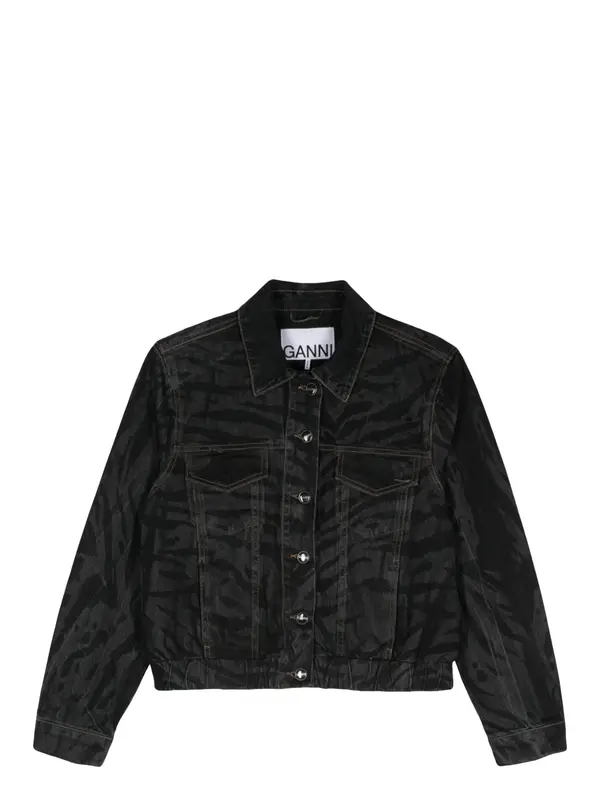 GANNI Zebra Print Denim Jacket - Black
