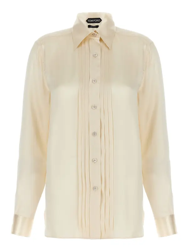 TOM FORD Pleated Plastron Shirt - White