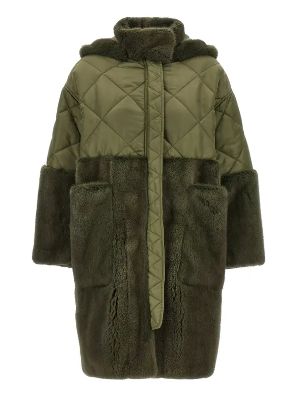 BLANCHA Nylon Diamond-visone' Long Down Jacket - Green