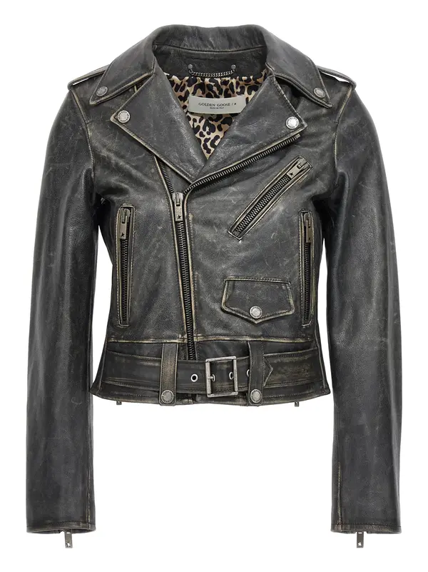 GOLDEN GOOSE Destiny Slim Leather Biker Jacket - Black