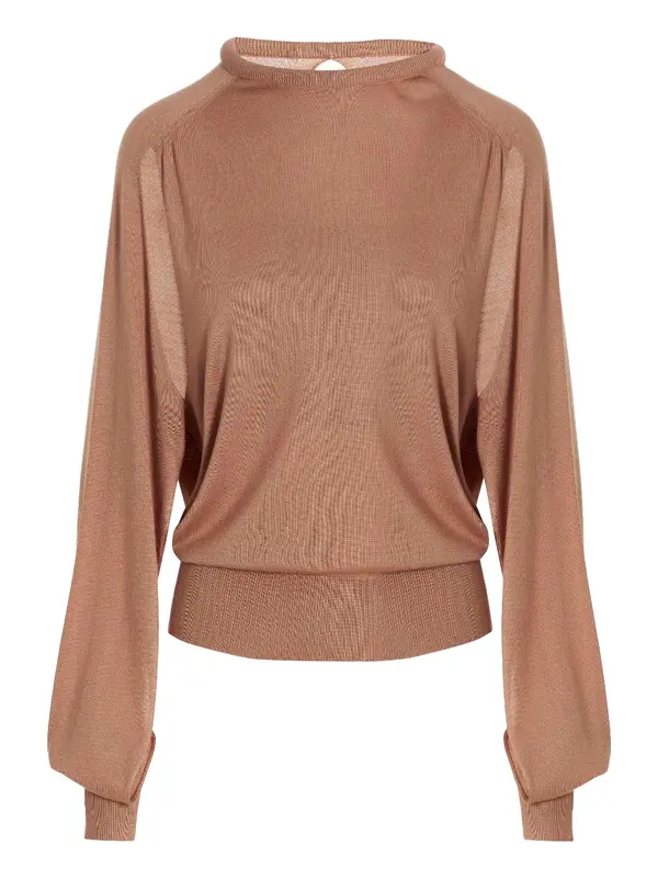 RAMAEL Cut Out Insert Top Sweater - Beige