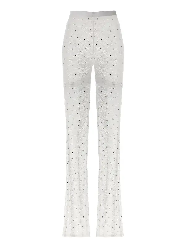 Alessandra Rich Rhinestone Lace Leggings - White