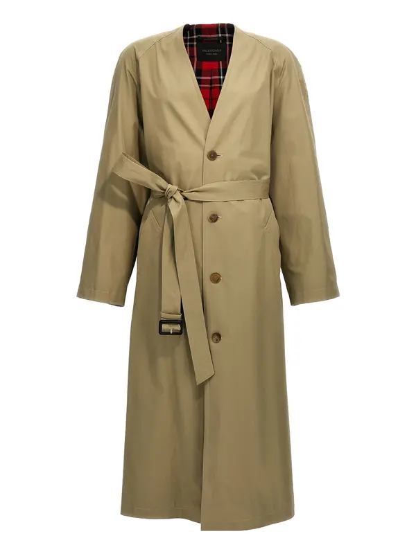 Balenciaga Check Lining Oversize Trench Coat - Beige
