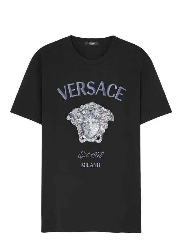 Versace Medusa Milano Crystal-embellished T-shirt - Black