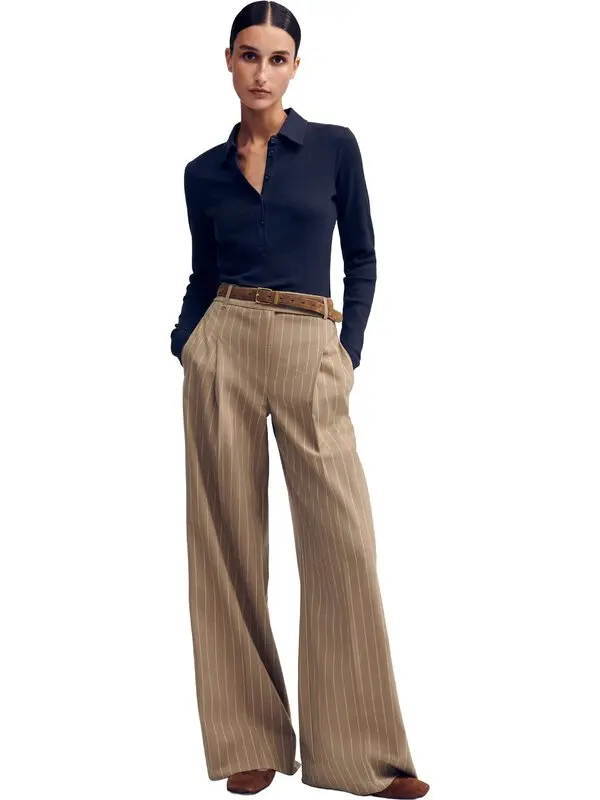 ME+EM Pinstripe Wide-leg Trousers - Caramel