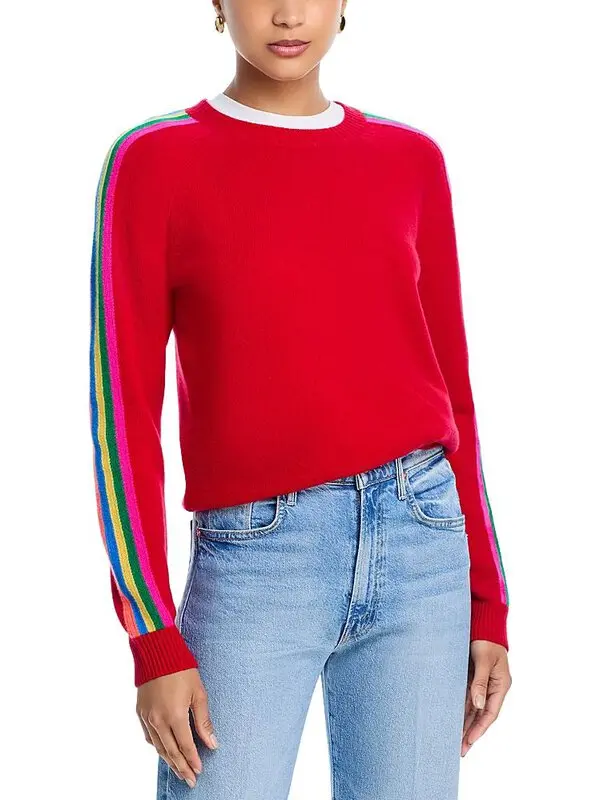 Aqua 100% Cashmere Rainbow Stripe Sweater - Big Apple Red